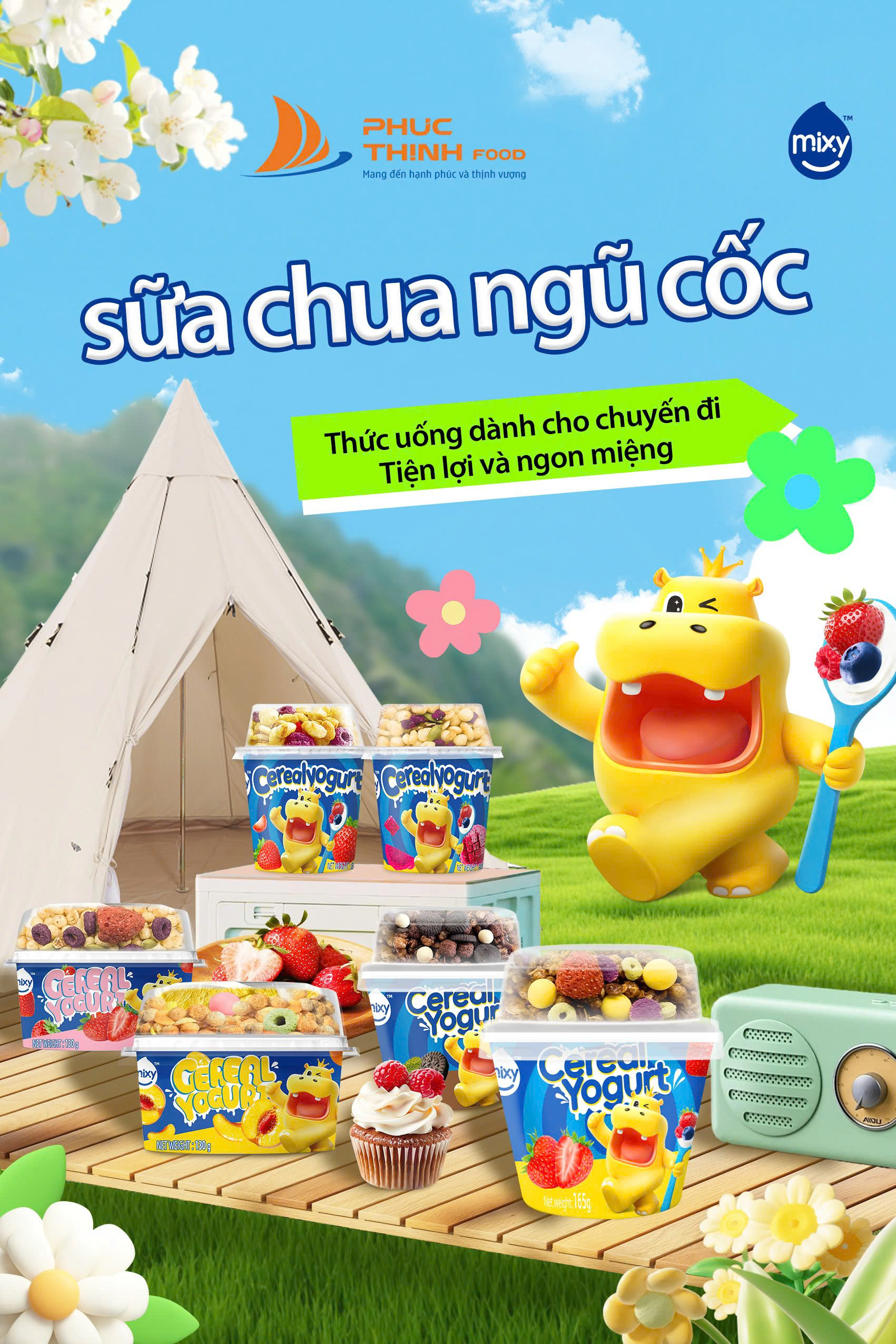 Sữa chua ngũ cốc vị caramel mix dâu tây MIXY 130 g